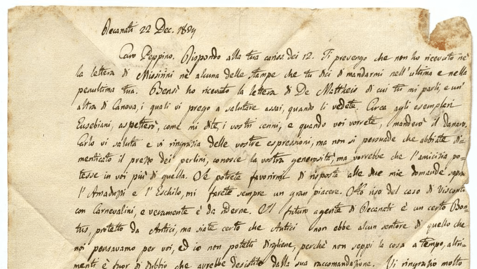 Una lettera di Leopardi arriva alla Biblioteca di Napoli